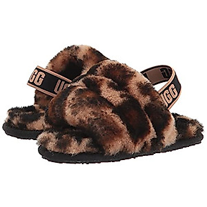 UGG Girls T Fluff Yeah Slide Panther Print Slipper, Butterscotch, 11 Little Kid