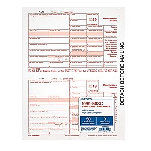 TOPS 1099 MISC Forms 2019, 5 Part Tax Forms, 50 Recipients Laser/Inkjet Forms, 3 1096 Summary Forms (TXA22993), White (TX22993)