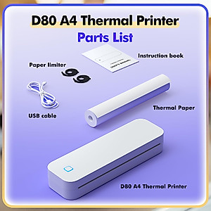 A4 Portable Thermal Transfer Printer Wireless Tattoo Transfer Printer Use with Mobile /Lap 56mm/77mm/107mm/210mm/216mm(2in/3in/4in/8in/8.5in) US Letter A5 Paper Size for Office School Compatible