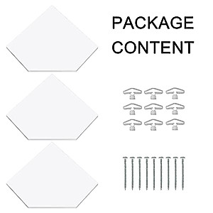 POCURBAN 12" Floating Corner Shelves Set of 3,Wall Mounted Storage Shelf with White Painted Finish for Small Plant, Photo Frame, Toys TV Accessories, Speaker, Cable Box, Game Console and More