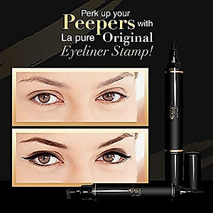 LA PURE Waterproof Liquid Eyeliner Stamp Winged Eyeliner Tool 2x Cat Eye Winged Eyeliner Stamp & Fine Tipped Pen Eyeliner Stencil Smudge Proof Black Eye Liner Tiktok Trend Items Wing Stamp Black 10mm