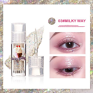 2PCS Flortte Liquid Glitter Eyeshadow, Korean Makeup Star Diamond Streamer Liquid Eyeshadow, Bling Pigmented Eye Makeup Sparkling Korean Eye Glitter, Easy to Apply Liquid Glitter Eyeshadow, Long Lasting Glitter Eyeliner Liquid Shimmer Eyeshadow (02+03)