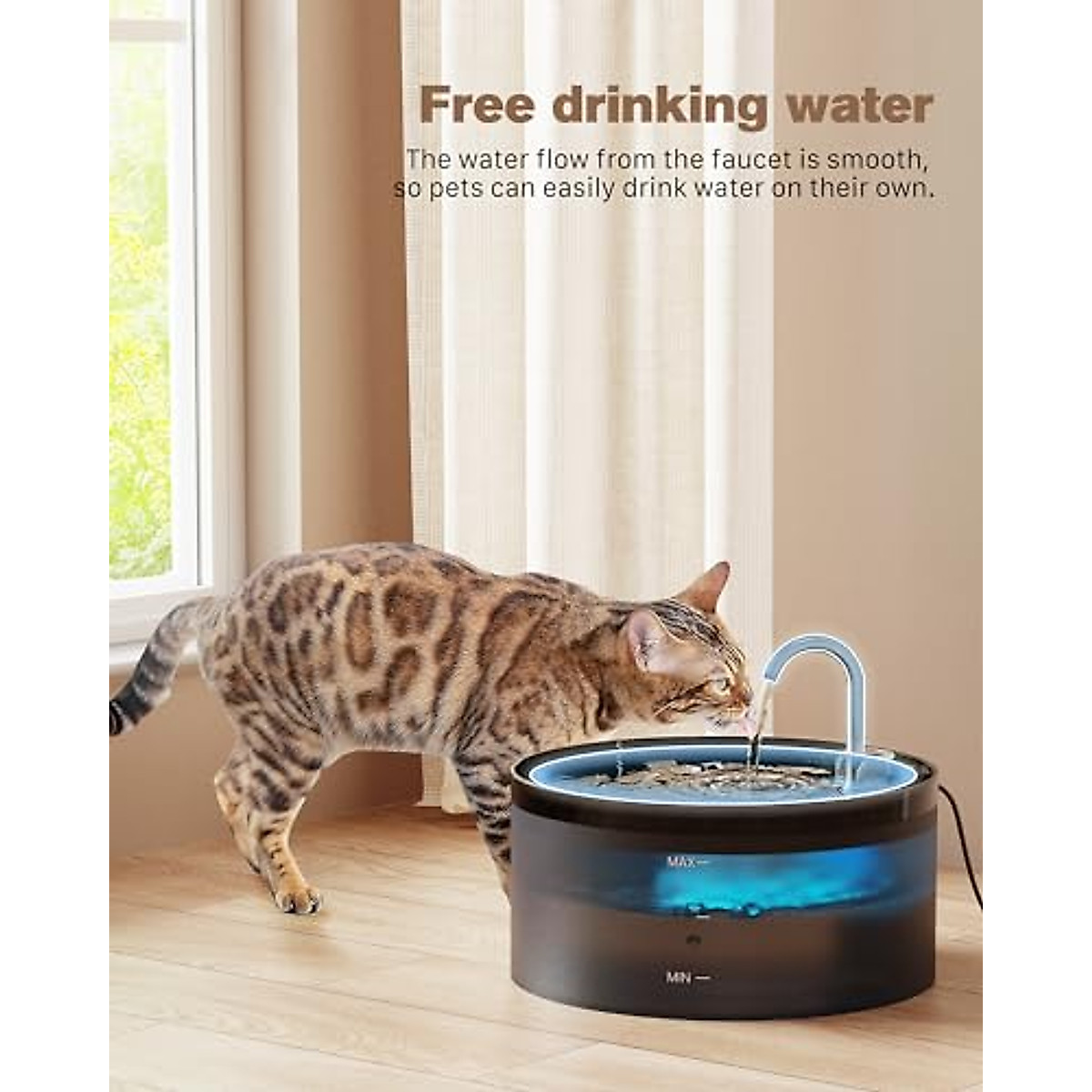 Cat Water Fountain: 108oz/3.2L Cat Fountain Super Silent Pet Water Fountain - Water Fountains for Cats Indoor - Faucet Cat Fountain - Quiet Water Pump - Suitable for Cats and Dogs - BEMOONY
