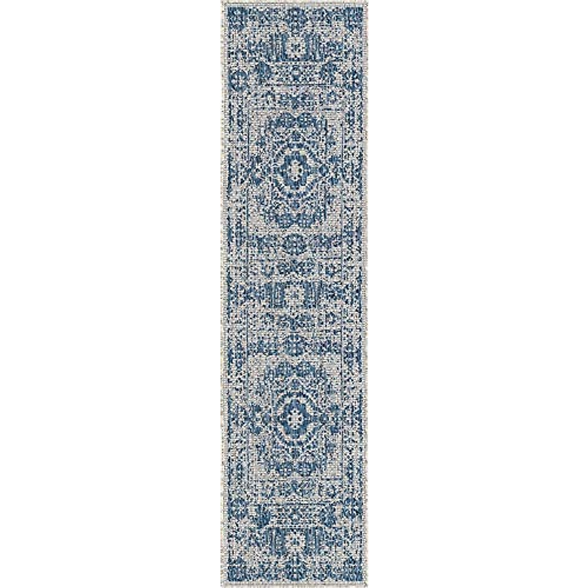 Unique Loom Outdoor Traditional Collection Area Rug - Timeworn (2' x 8' Runner, Blue/ Gray)