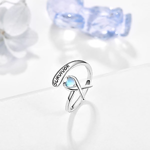 Dreamboat Breast Cancer Rings for Women Heart Ring 925 Sterling Silver Adjustable Open Rings Moonstone Ring Breast Cancer Jewelry Survivor Gifts