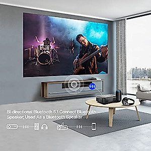 【Electronic Focus】 Projector with 5G WiFi and Bluetooth 5.1, Tkisko 480ANSI Native 1080P Movie Projector 4K Support, 4D/4P Keystone Correction, Outdoor Portable Video Projector for Travel/Camping