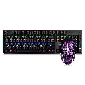 summina Mechanical Keyboard Combo USB Wired Gaming Keyboard Set 104 Keys Mixed Light Keyboard with Blue Switch
