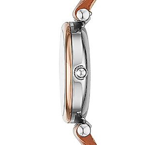 Fossil Women's Carlie Mini Quartz Stainless Steel and Leather Watch, Color: Rose Gold/Silver, Luggage (Model: ES4701)