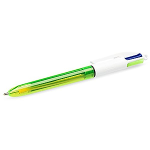 BIC 4 Colours Fluo Ballpoint Pen Black, Blue, Red and Fluorescent Yellow Ink Colours 1 Pack
