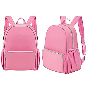 Cunno 2 Pcs Nylon Preppy Backpack for School Waterproof Lightweight Backpack Unisex Backpack for Teenage, Kids, Students (Pink)