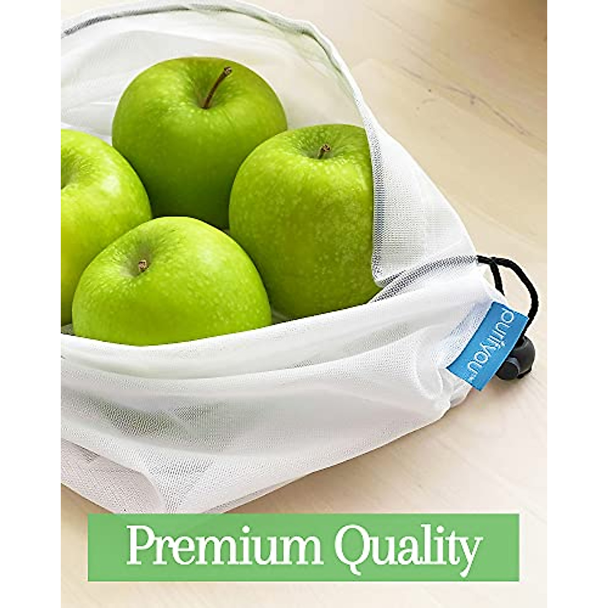 purifyou Set of 10 Reusable Produce Bags | Multipurpose Large (12x14), Farmers Market Bags, Washable Shopping Bags, Gift Bags, Storage for Fruits, Vegetables, Toys, Groceries, Kitchen & Home Organizer