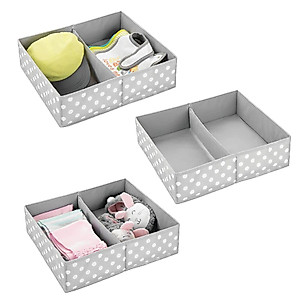 mDesign Fabric Drawer Organizer Bin Dividers for Baby Nursery Dresser, Closet, Organization - Bins Hold Clothes, Diapers, Cream, Toy, Blankets - 3 Pack, Gray/White Polka Dot