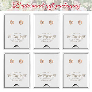 DHQH Bridesmaids Gift Set of 6/4 Stud Earrings Rose Gold Knot Bridesmaid Earring for Women I Couldn’t Tie a Knot Without You Wedding Proposal hypoallergenic Jewelry