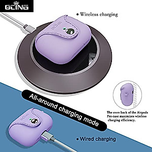 OCING 5 in One New Airpods Pro Case Cover with Snap Lock Safer Secured,360° Protective Silicone Case for Girl Women Kids, Supports Wireless Charging[Front LED Visible] (Purple)