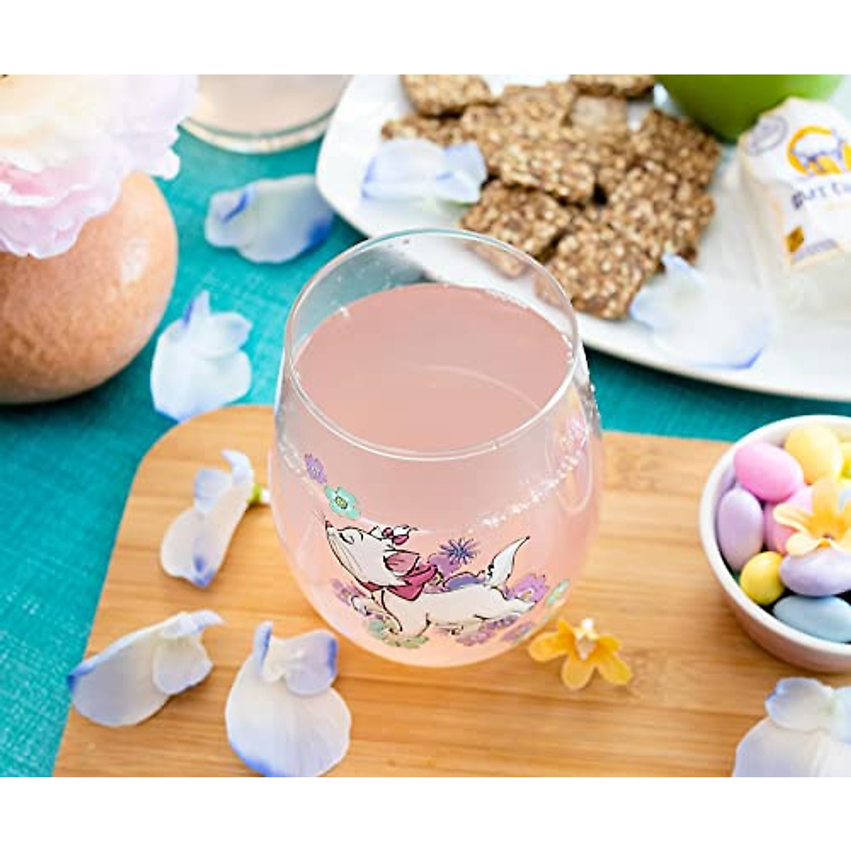 Disney The Aristocats Marie Walking Teardrop Stemless Wine Glass | Holds 20 Ounces