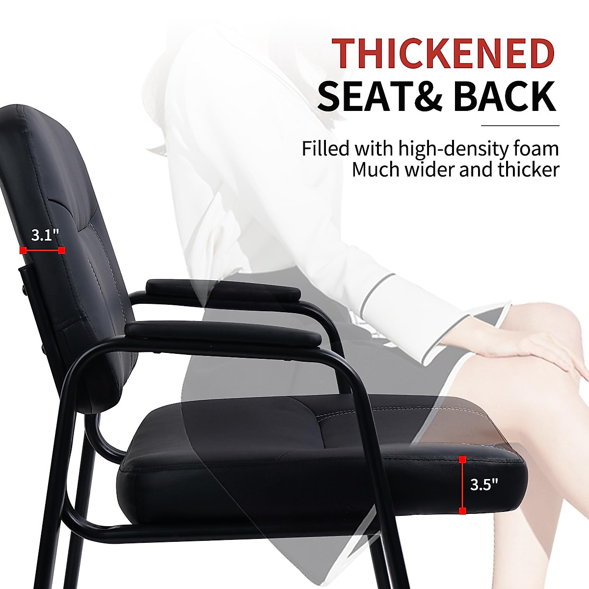 CLATINA Big and Tall Office Guest Chair 400lbs Reception Chair with Bonded Padded Armrest Backrest Sled Base Office Guest Chair for Conference Waiting Room Office Home Set of 4 Black