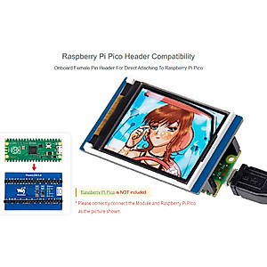 waveshare for Raspberry Pi Pico 1.8inch LCD Display Module, TFT Screen Display 160x128 Resolution 65K RGB Display Color SPI Interface 2.6-5.5V Operating Voltage