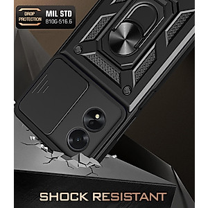 CNPUTAO Case for Oppo A78 4G with Tempered Glass Screen Protector [2 Pack],Sliding Camera Window, Kickstand, Shock-Proof Anti-Scratch Dual-Layer Phone Cover, Black