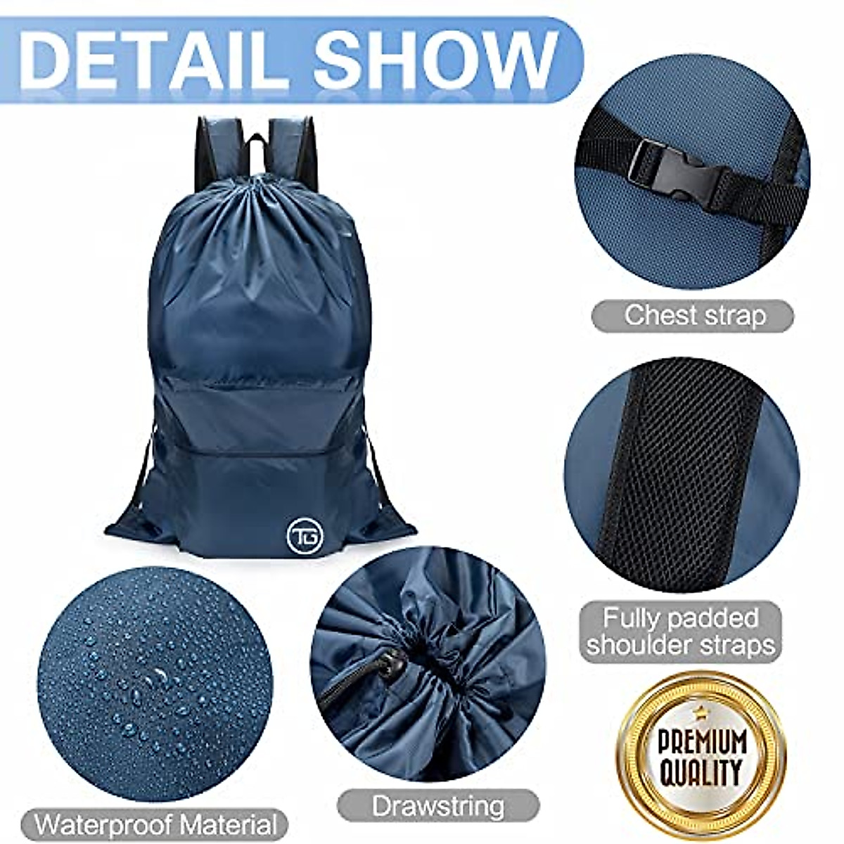 TG XL Laundry Backpack | 20" x 30" inches | Heavy-Duty Water-Resistant Laundry Bag for Dorm Room| Fully Padded Adjustable Straps | Chest Strap | Multiple Storage Space