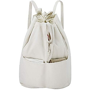 100% Breathable Cotton Canvas Laundry Backpack with Drawstring Closure, Laundry bag with Shoulder Straps & 2 Handles, Washable in Machine & Dryer
