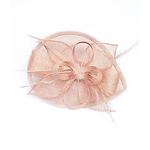 Z&X Wedding Fascinator Sinamay Headband Tea Party Hats for Women Flower Feather Derby Pillbox Hat Clips Peach Pink
