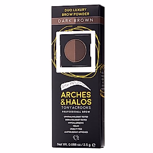 Arches & Halos - Duo Luxury Brow Powder - Dark Brown - Eyebrow Styling Cosmetics Palette, Powder, Tinting, Contouring, Precise Brow Definer - Hypoallergenic, Vegan - 2.5 g, Dark Brown