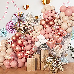 RUBFAC Dusty Pink Boho Blush Balloons Arch Garland Kit, 138pcs Metallic Rose Gold Retro Pink Nude Balloons Garland for Baby Shower, Engagement and Gender Reveal Party Decorations