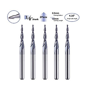 SpeTool 5Pc/Pack Tapered Cone 1/8 End Mills 0.5MM Cutting Radius(1.0mm Diameter) 3D Wood Engrave CNC Router Bits Tools