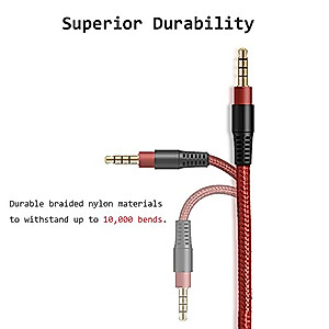 MJKOR Replacement Audio Aux Cable for HyperX Cloud Alpha and Cloud Mix Gaming headsets with Inline Mute & Volume Control (No Inline Mic, Red)
