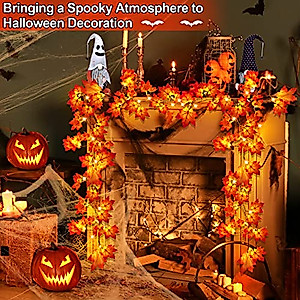 [ Timer & Thicker Leaves ] 3 Pack Fall Garland Lights Fall Decoration Home Total 120 Leaves 60LED 30Ft Waterproof Battery Powered Two Leaves Paired with each Bright LED Halloween Thanksgiving Decor