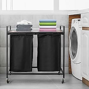 Laundry Basket with Wheels Metal Frame Laundry Hamper with Storage Shelf and 3 * 11Gal/41L Pull-Out Removable Bag Laundry Sorter Cart large Capacity Cloth Organization for Laundry Room Bathroom