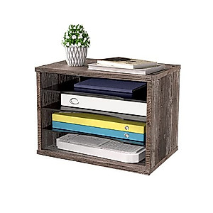 J JACKCUBE DESIGN Rustic Wood Desk Organizer 4 Compartment Paper File Holder for Home and Office, Document Storage, File sorter, Mail and Letter Tray- MK560A