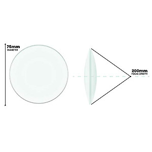Double Convex Lens, 200mm Focal Length, 3" (75mm) Diameter - Spherical, Optically Worked Glass Lens - Ground Edges, Polished - Great for Physics Classrooms - Eisco Labs