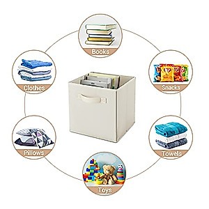 MaidMAX Fabric Storage Cubes, Cloth Cubby Storage Bins for Home Bedroom Closet Nursery Drawers Cube Organizer, Foldable, Beige, 10.5×11 inches, Set of 6