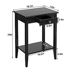 IDEALHOUSE Black End Table with Drawer, Side Table for Living Room Bedroom, Wood Nightstand with Shelf, 2-Tier Storage Bedside Table Accent Table Small Table for Small Places