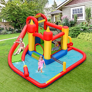 BOUNTECH Inflatable Water Slide, Water Bounce House with Slide Wet Dry Combo for Kids Backyard Outdoor Fun with Splash Pool, Blow up Waterslides Park Inflatables for Kids and Adults Party Gifts