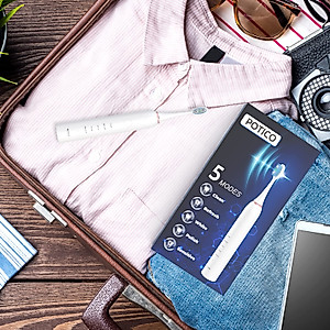 POTICO Sonic Electric Toothbrush for Adult with 8 Duponts Brush Heads, 5Modes, 2 Min Smart Timer, IPX7 Waterproof, Rechargeable Toothbrushes, Charge Lasts for 90 Days use