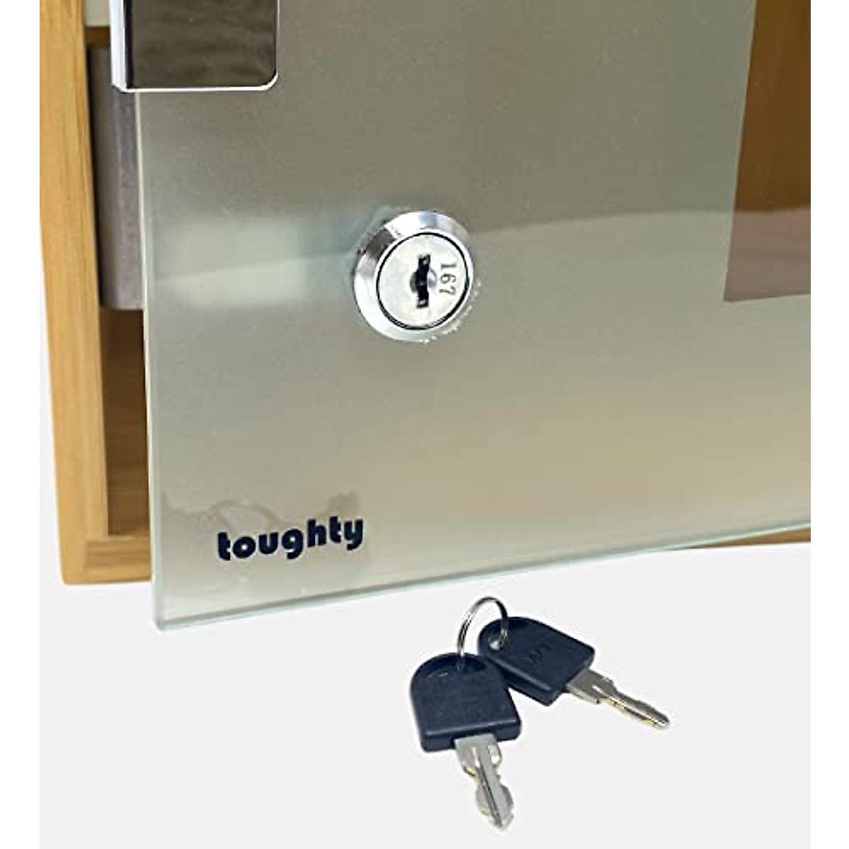 Toughty Bamboo Lockable Medical Cabinet for Medicine & Bandages with Frosted Tempered Glass, Wall Mount Storage Container, Hanging Medicine Cabinet, First Aid Wall Cabinet