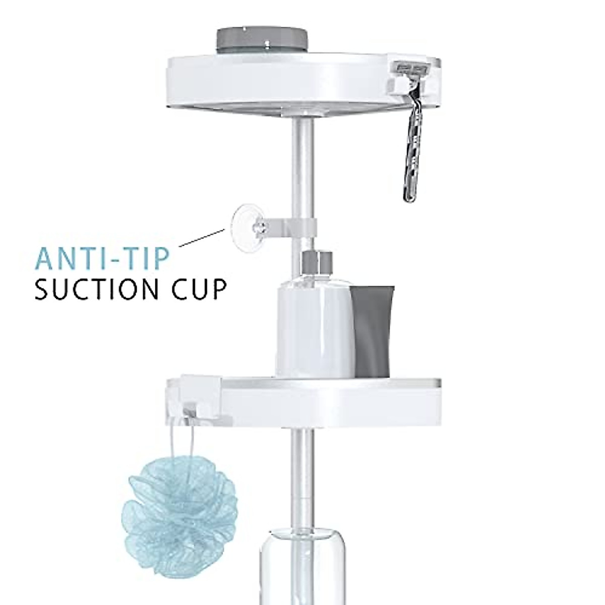 Better Living Making Life A Little Easier HiRISE 3 70053 Free Standing 3 Foot Corner Shower Caddy Rust Free Aluminum Bathroom Shower Caddy Organizer with Adjustable Hooks and Baskets, White