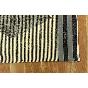 Casavani Hand Block Printed Area Rug Geometric Gray & Black Cotton Dhurrie Best Uses For Bedroom,Dining Room,Living Room,Balcony,Purch 4x6 5x8 6x9 Feet 4x12 Feet Runner
