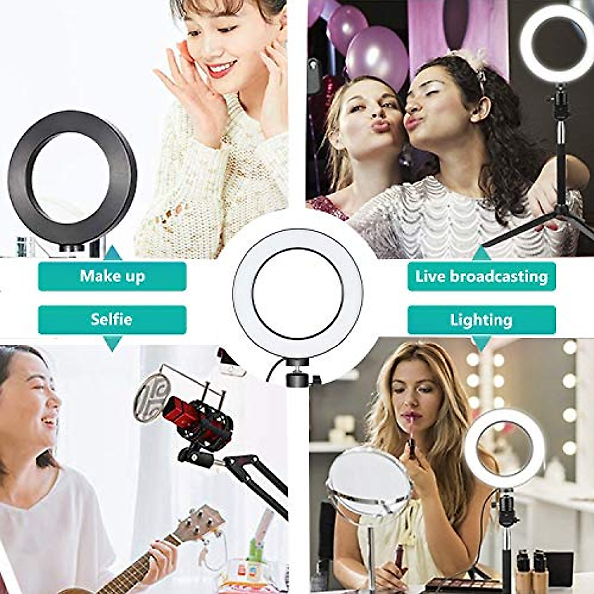Ring Light OEBLD Dimmable with 3 Light Modes & 10 Brightness Level LED Ring Fill Lights for Phone Live Stream Makeup YouTube Shooting(B(only 10'' Ring Light))