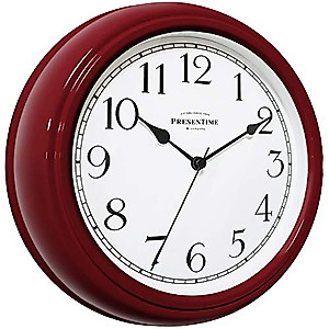 PresenTime & Co Chic Home Collection 10" Molly Clock, Silent No Ticking, Red Color