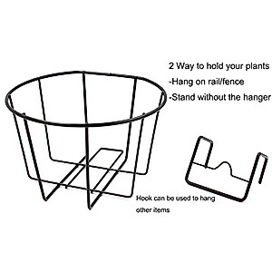 TQVAI 10" Hanging Planter, Rail Planter Baskets, Wire Flower Pot Holder Plants Hangers for Orchid, Deck, Patio Ledge, Balcony, Set of 3, Black