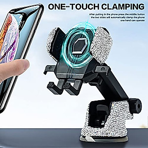 LOVYNO Bling Car Phone Holder, Bling Universal Phone Mount Holder, 360°Adjustable Bling Car Phone Mount, Bling Crystal Car Phone Holder for Car Air Vent Dashboard Windshield (White)