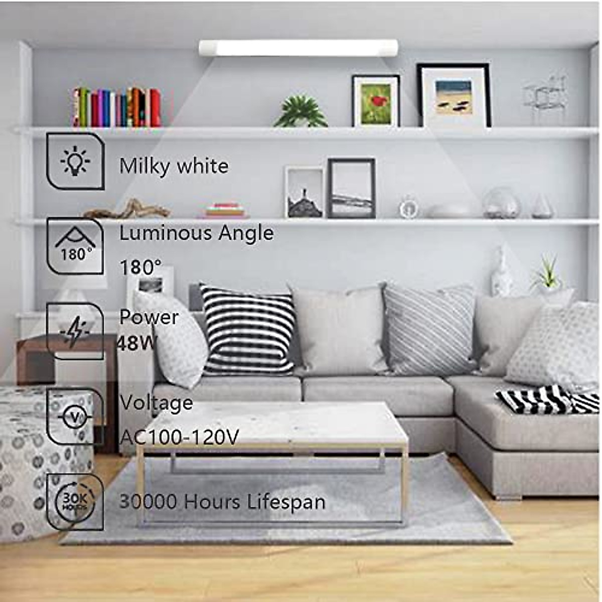 Super Bright LED Ceiling Light Fixture 4FT, 5000K Utility Shop Lights, IP66 Waterproof Garage Light,Ceiling and Under Cabinet Light, 48W 5200LM Tube Light for Garage Hallway Kitchen Workbench Office