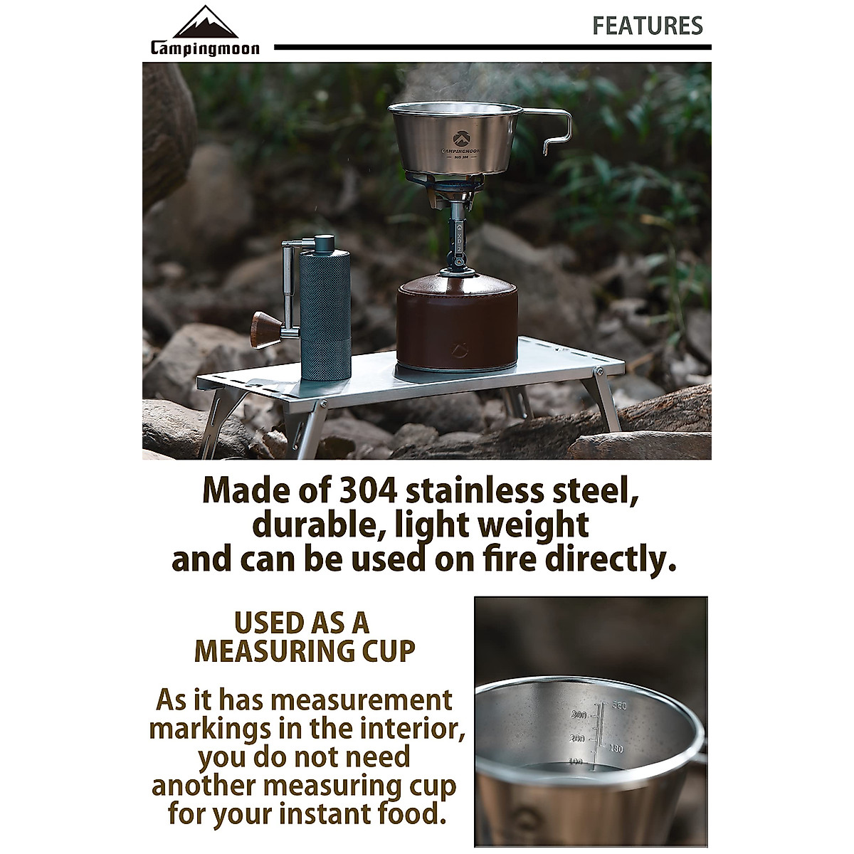 CAMPINGMOON 2pcs Set Stainless Steel Deep Type Camping Sierra Cup 450ml S-360 (2pcs Set + Bag)