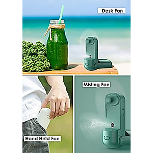 HonHey Handheld Fan Misting Fan, 3 in 1 Hand Fan, Portable Mini Fan with Rechargeable Battery Operated and 3 Adjustable Speed[6-13-20 Working Hours], Foldable Personal Fan for Girls Women Travelling (Green)