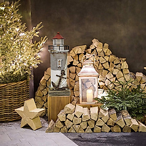 Wooden Lighthouse Decor with Light, Decorative Nautical Lighthouse Rustic Ocean Sea Beach Themed Lighthouse Decoration, Handcrafted Tabletop Nautical Themed Home Decor Bathroom Decor (11.4“H)