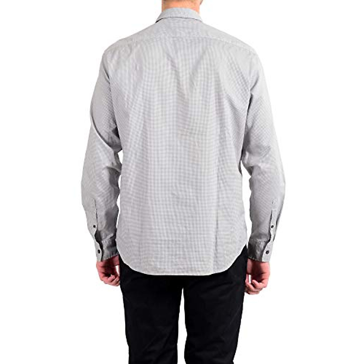 BURBERRY Men's Fred Houndstooth Long Sleeve Button Down Shirt US S IT 48 Gray/White