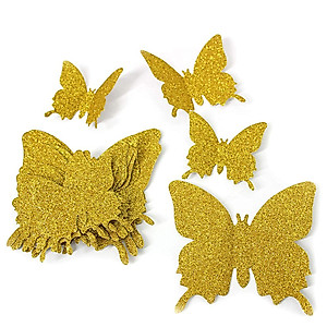 Mybbshower Gold 3D Paper Butterfly Wall Stickers for Home Door Wall Decor Birthday Party Decoration Kids Room Pack of 36